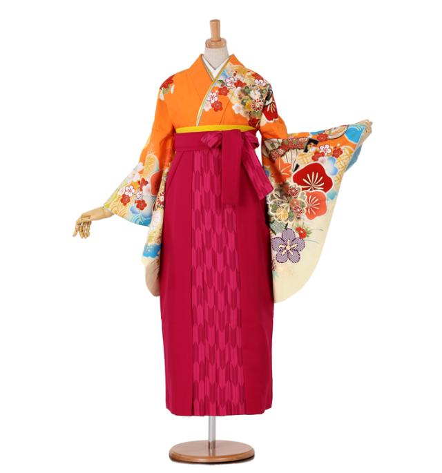 往復送料無料 全部揃って安心 大学 高校 小学生  2泊3日 卒業式袴 レンタル セット オレンジ地 No.055-0016