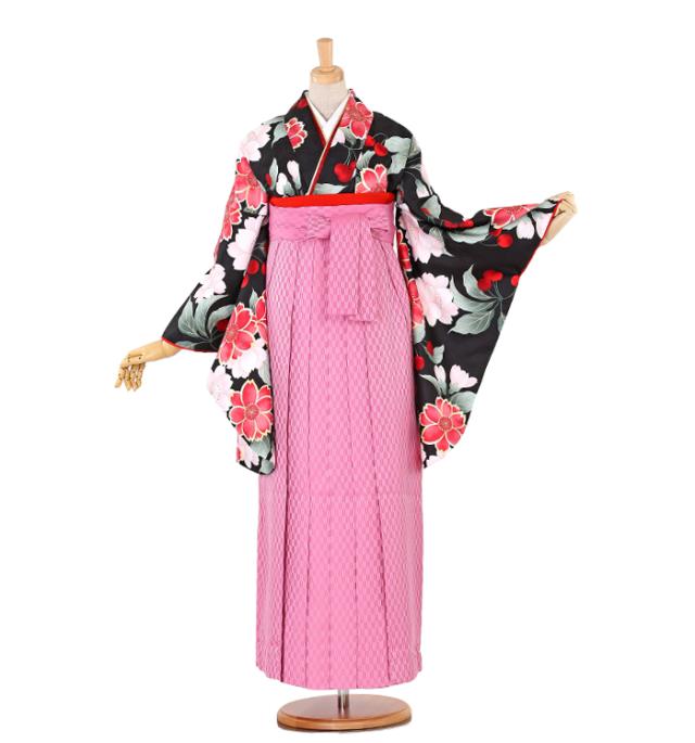 往復送料無料 全部揃って安心 大学 高校 小学生  2泊3日 卒業式袴 レンタル セット 黒地 No.055-0093