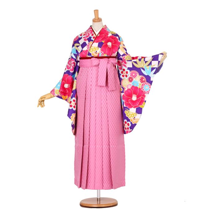 往復送料無料 全部揃って安心 大学 高校 小学生  2泊3日 卒業式袴 レンタル セット青紫地 No.055-0011