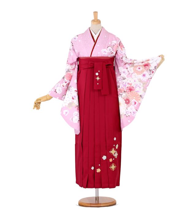 往復送料無料 全部揃って安心 大学 高校 小学生  2泊3日 卒業式袴 レンタル セット ピンク地 No.055-0081