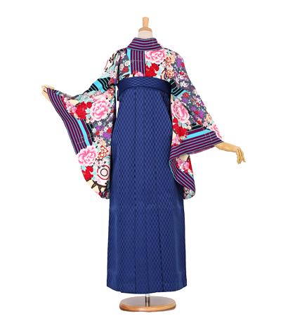 往復送料無料 全部揃って安心 大学 高校 小学生  2泊3日 卒業式袴 レンタル セット SPIRALGIRL 紺地  No.055-0053