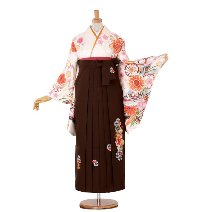 往復送料無料 全部揃って安心 大学 高校 小学生  2泊3日 卒業式袴 レンタル セット クリーム色地 No.055-0094