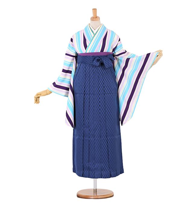 往復送料無料 全部揃って安心 大学 高校 小学生  2泊3日 卒業式袴 レンタル セット 水色地 No.055-0109