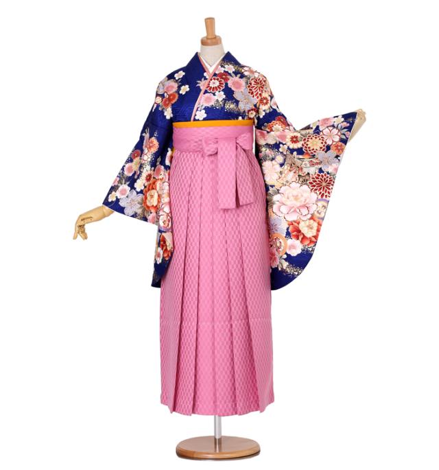 往復送料無料 全部揃って安心 大学 高校 小学生  2泊3日 卒業式袴 レンタル セット 紺地 No.055-0001