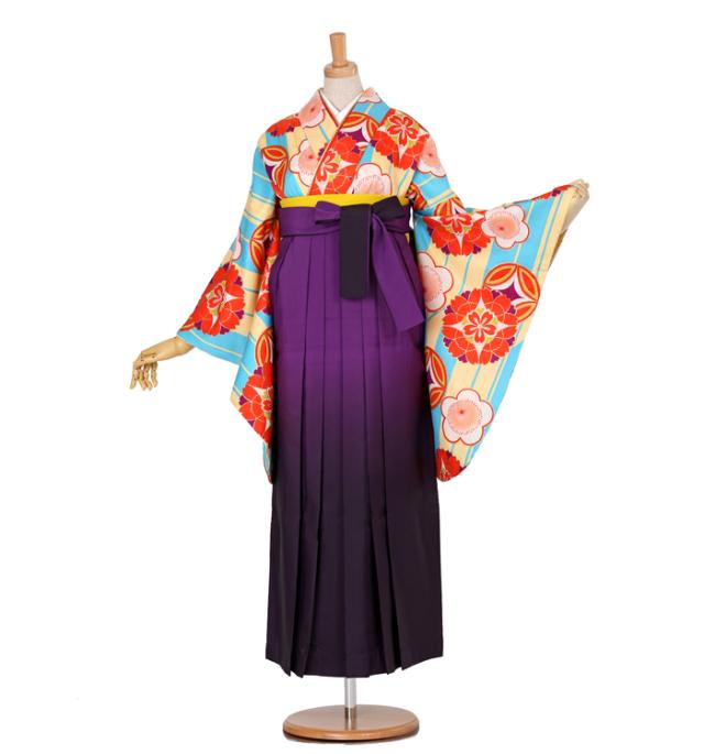 往復送料無料 全部揃って安心 大学 高校 小学生  2泊3日 卒業式袴 レンタル セット 水色地 No.055-0009