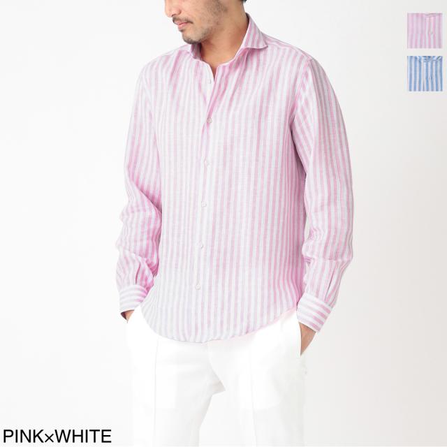 [あす着] ガッリア GALLIA ホリゾンタルカラー リネンシャツ 総柄シャツ メンズ