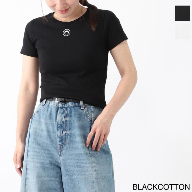 [あす着] マリーン セル MARINE SERRE クルーネックTシャツ レディース ORGANIC COTTON 1X1 RIB T-SHIRT