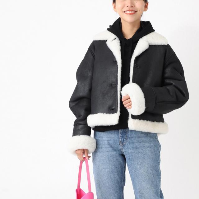 [あす着] ロエベ LOEWE レザージャケット ムートンジャケット レディース