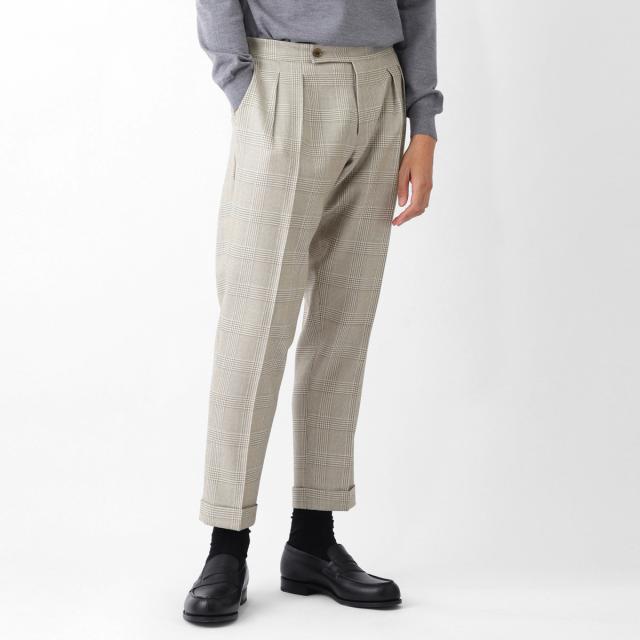 [あす着] ベルウィッチ BERWICH ツープリーツ スラックス ウールパンツ メンズ SCOTCH PRINCE OF WALES WOOL
