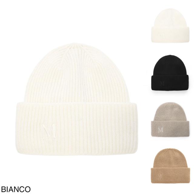 [あす着] マックスマーラ Max Mara ニットキャップ ビーニー レディース MMRETINA カシミヤ リブ Mロゴ刺繍