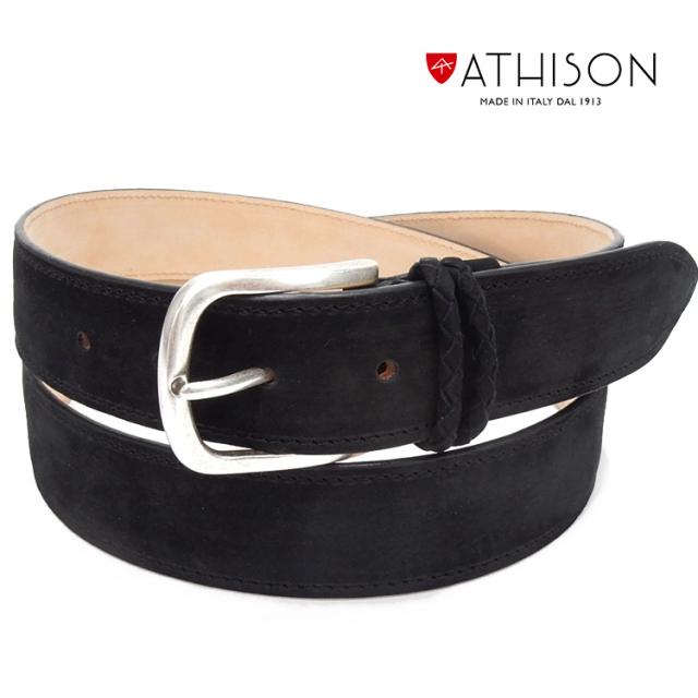 〓ATHISON〓イタリー製ベルト　ヌバック/牛革　◆黒◆　メンズベルト　ゴルフベルト　110cm対応　ATS-01