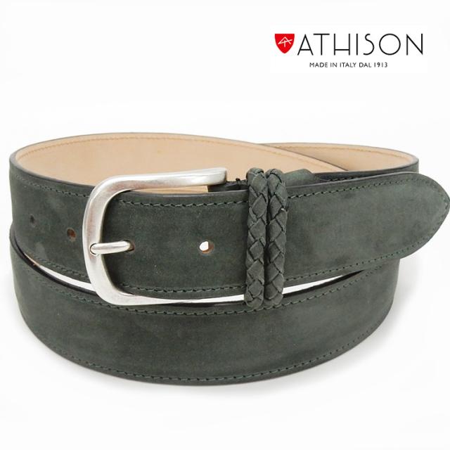 〓ATHISON〓イタリー製ベルト　ヌバック/牛革　◆緑◆　メンズベルト　ゴルフベルト　110cm対応　ATS-03