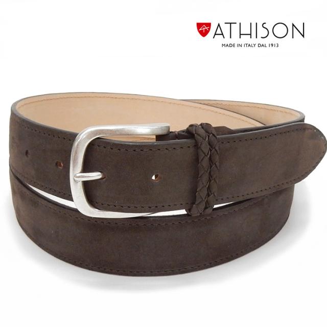 〓ATHISON〓イタリー製ベルト　ヌバック/牛革　◆チョコ茶◆　メンズベルト　ゴルフベルト　110cm対応　ATS-04