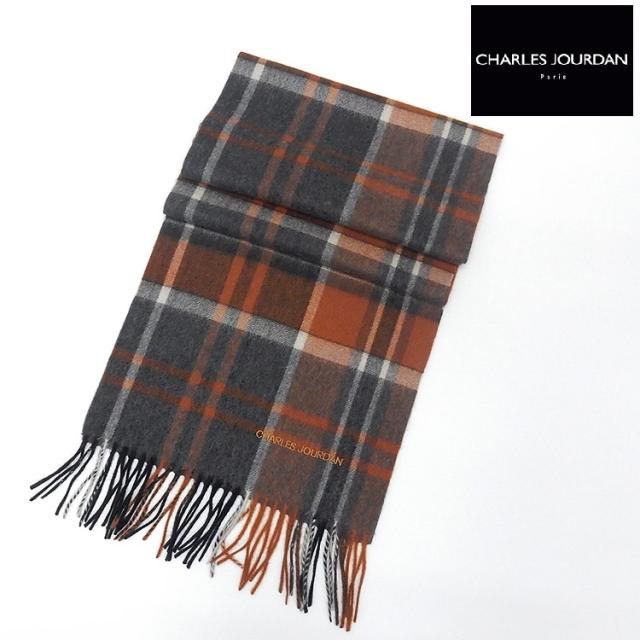◇CHARLES JOURDAN◇イタリア製マフラー◇茶×グレー系◇チェック◇カシミヤ100％◇シャルルジョルダン　CJ-MF25