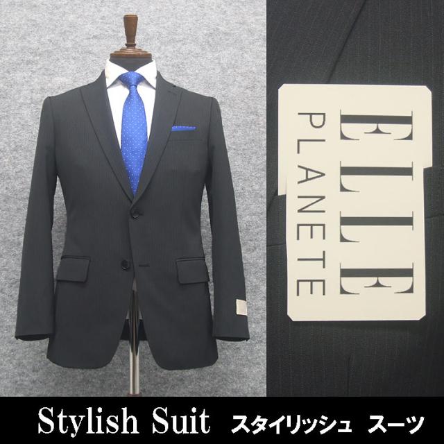 通年 [ELLE PLANETE] スタイリッシュ２釦シングルスーツ 濃グレー/ピンストライプ [A体][AB体] EL230220-18