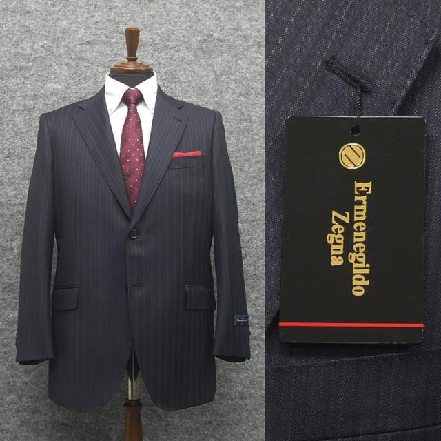 秋冬物　[Ermenegildo Zegna]ゼニア生地　ELECTA使用　セミスタイリッシュ２釦スーツ　紺系/ストライプ　日本製　[AB体][BB体]　EZ-J07