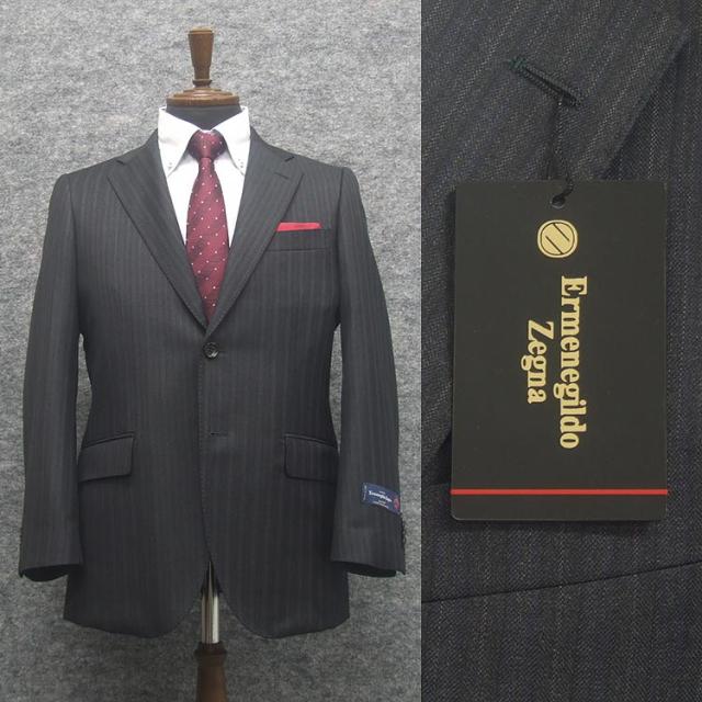 秋冬物　[Ermenegildo Zegna]ゼニア生地　ELECTA使用　セミスタイリッシュ２釦スーツ　紺系/ストライプ　日本製　[AB体][BB体]　EZ-J07