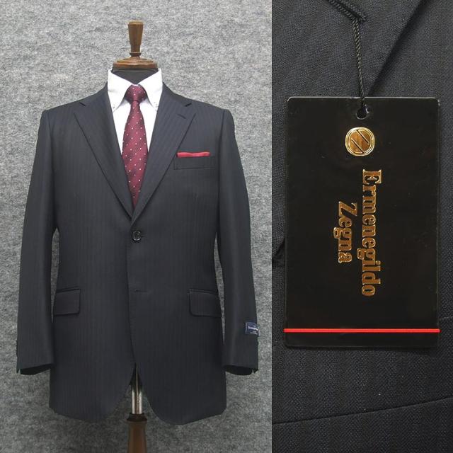 秋冬物　[Ermenegildo Zegna]ゼニア生地　ELECTA使用　セミスタイリッシュ２釦スーツ　紺系/ストライプ　日本製　[AB体][BB体]　EZ-J09