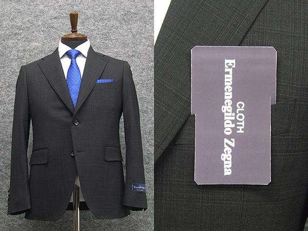 春夏物　濃グレー/格子　[Ermenegildo Zegna] ゼニア StileLibero使用　トレンドスタイル2釦スーツ　ストレッチ素材　[A体][AB体]　EZD62