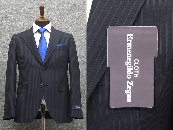 春夏物　紺/縞　[Ermenegildo Zegna] ゼニア TROPICAL使用 ネイビー ストライプ　トレンドスタイル2釦スーツ スリム　[A体][AB体]　EZD65