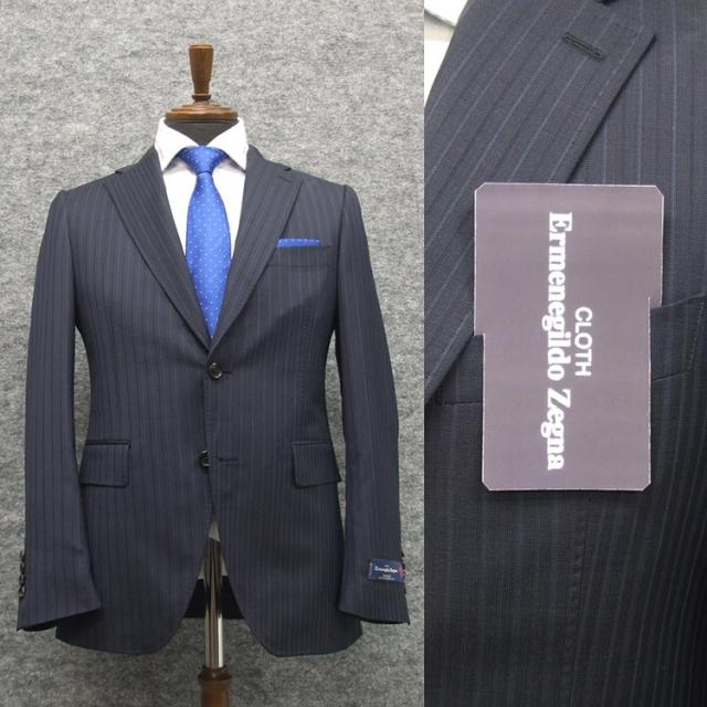 通年〜春夏物　紺/縞　[Ermenegildo Zegna] ゼニア TRAVELLER使用 トレンドスタイル2釦スーツ　[YA体][A体]　EZD67