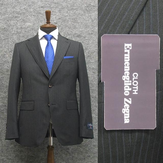 春夏物　濃グレー/縞　ストライプ　[Ermenegildo Zegna] ゼニア TROPICAL使用　トレンドスタイル2釦スーツ スリム　[A体][AB体]　EZD71