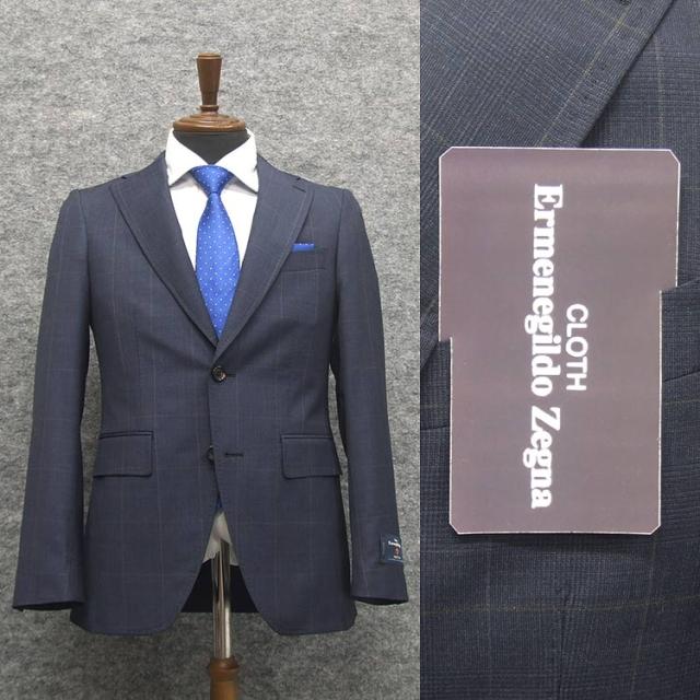 春夏物　藍紺/チェック　[Ermenegildo Zegna] ゼニア TROPICAL使用　トレンドスタイル2釦スーツ スリム　[YA体][A体]　EZD75
