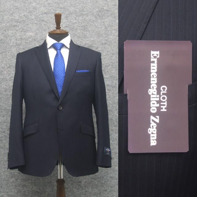 秋冬物　[Ermenegildo Zegna]ゼニア生地　TRAVELLER使用　スタイリッシュ２釦スーツ　[A体][AB体]　濃系/ストライプ　ロゴ裏地　EZS12