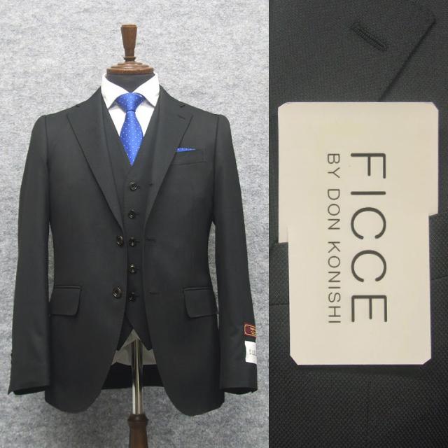 通年　段返り３釦　３ピース　[FICCE]BY DON KONISHI フィッチェ　スタイリッシュ　シングルスーツ　濃紺/織柄　A体 AB体　FC20208-88-2