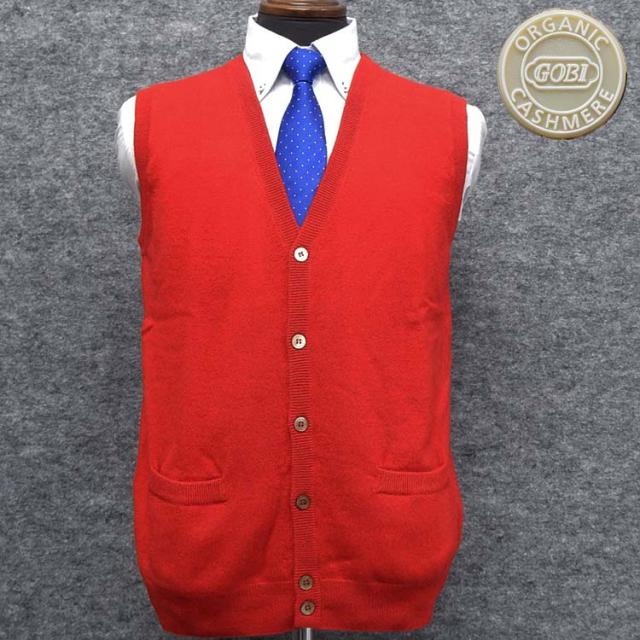 GOBI（ゴビ）　カシミヤ100％　Ｖネックベスト　前開き　赤/無地　モンゴル産　メール便可　GOBI-V955R