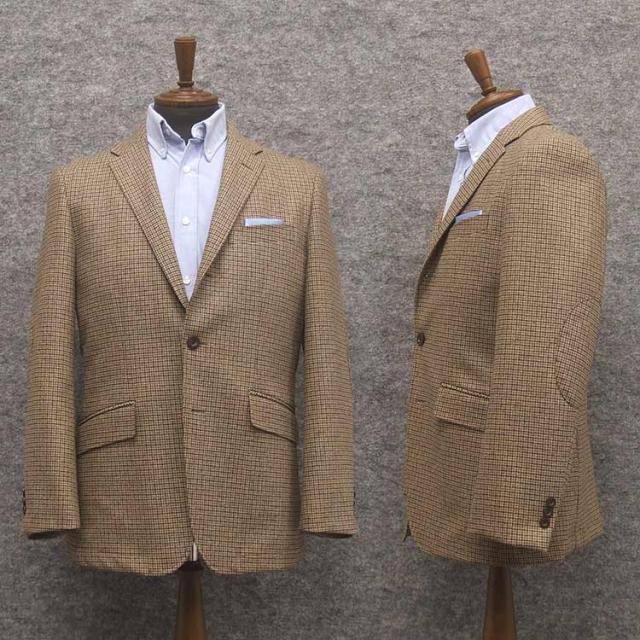 秋冬物ジャケット　ウール混　ベーシック段返り３釦　薄茶系/ガンクラブチェック　[AB体]　メンズジャケット　HV15132-33
