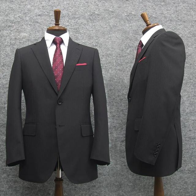 春夏物 [Janecostellazione] ベーシック２釦スーツ 濃グレー縞 A6 J1991