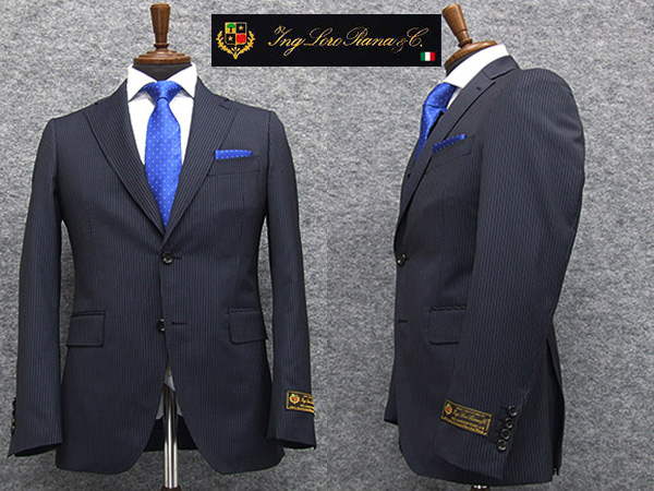 春夏物　紺ペンシル縞　[ロロピアーナ]　ZELANDER DREAM使用 ネイビー　ストライプ　[YA体][AB体]　トレンドスタイル2釦スーツ　LOD54