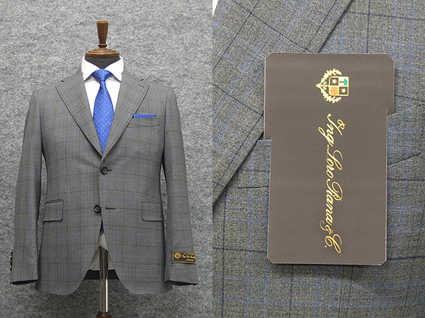 春夏物　グレー/格子　[ロロピアーナ]　MOOVING使用　[YA体][AB体]　トレンドスタイル2釦スーツ スリム　ストレッチ素材　LOD59