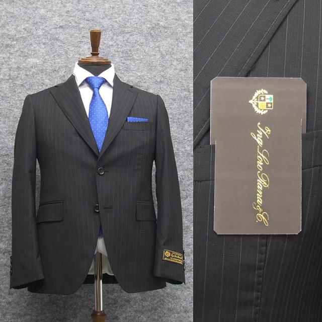 春夏物　黒/縞　[ロロピアーナ]　ZELANDER DREAM使用　[YA体][AB体]ブラック ストライプ　トレンドスタイル2釦スーツ スリム　LOD61