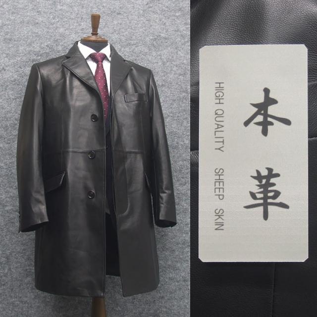 レザーコート　ラム革　シングルチェスターコート　黒　比翼　[A体・AB体・BB体対応]  メンズ　ML19217-BK