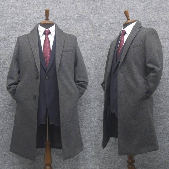 シングルチェスターコート　ウールニット素材　グレー　メンズ 　ビジネスコート　MR99500-GY
