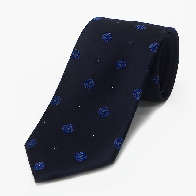 究極の西陣織　オールシルクネクタイ　濃紺×青/花小紋　抜群の締め心地　メール便送料無料　NJ-SLK03-BL