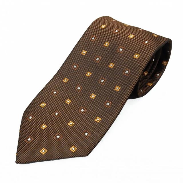 究極の西陣織　シルクネクタイ　抜群の締め心地　茶×オレンジ　小紋柄　メール便送料無料  NJ-WLD-10