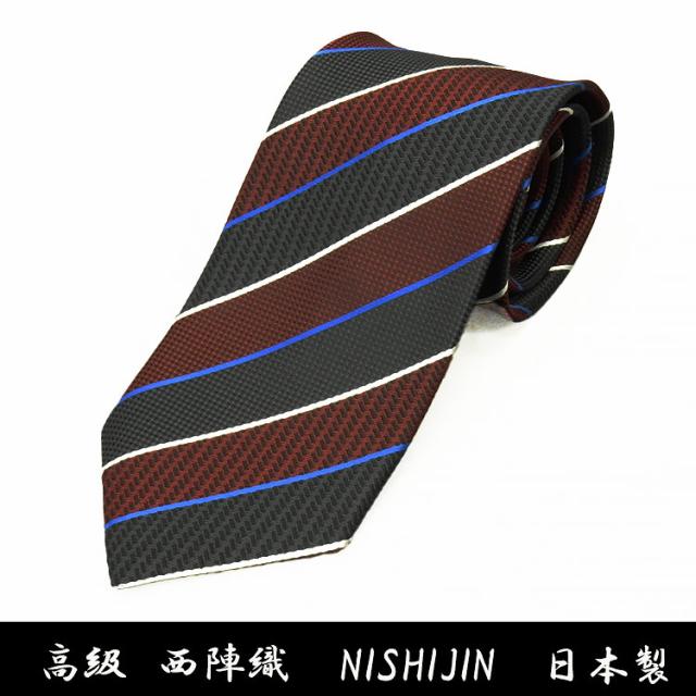 究極の西陣織　オールシルクネクタイ　ワイン×濃グレー/ストライプ　抜群の締め心地　メール便送料無料　NJ-WLD-SP03