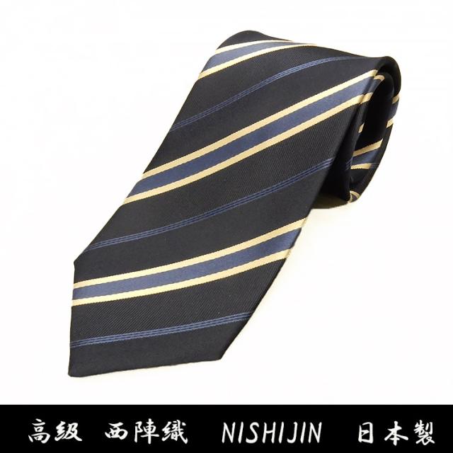 究極の西陣織　オールシルクネクタイ　濃紺系/ストライプ　抜群の締め心地　メール便送料無料　NJ-WLD-SP05