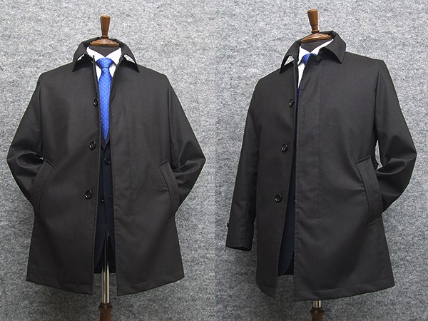 ビジネスコート　スエードタッチ素材　墨黒/無地調　ベーシック４釦コート　[BB体][E体]　秋冬物　メンズ　NS17605