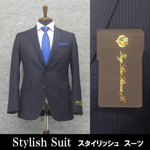 秋冬物　[ロロピアーナ] Super130s生地使用　紺/ストライプ　スタイリッシュ２釦スーツ　メンズスーツ　YA5　OK10