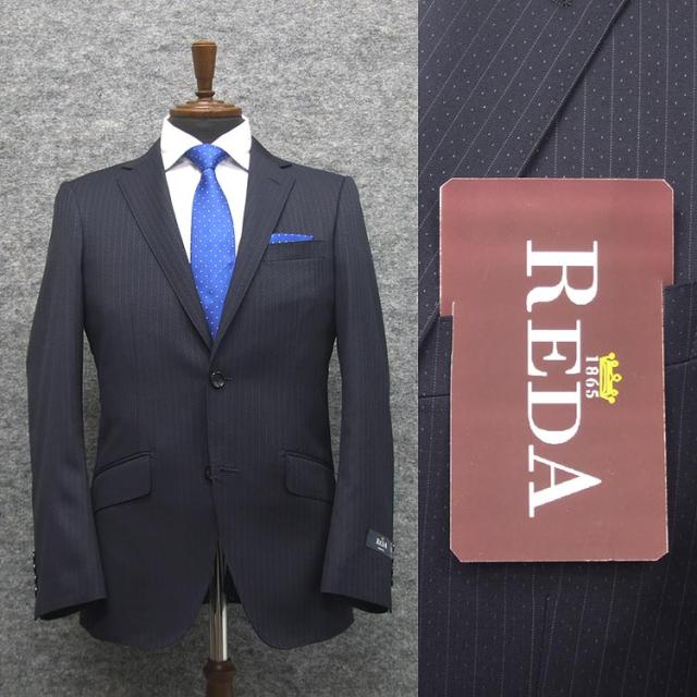 秋冬物　イタリー製生地　[REDA] レダ　Super110s使用　紺系/ドットストライプ　スタイリッシュ2釦シングルスーツ　[A体]　REDA8215