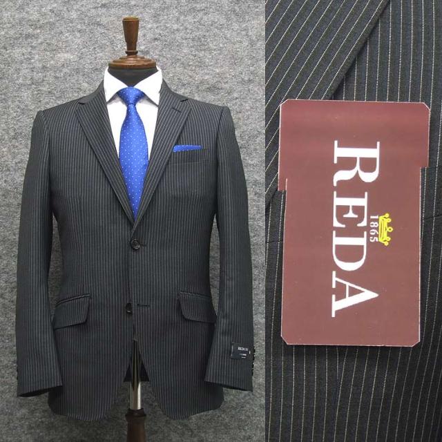 春夏〜通年 イタリー生地[REDA]レダ ICESENSE 紺グレー/ストライプ スタイリッシュ2釦シングルスーツ REDA9210-23