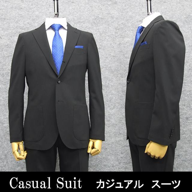 春夏物 メンズ スーツ セットアップ カジュアルスーツ 黒/ストライプ 日本製 RG8101A