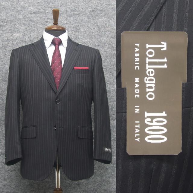 Tollegnoトレーニョ　ベーシック2釦スーツ　黒系/ストライプ　秋冬物　毛100％　総裏地 [AB体]　 ワンタックスーツ　RM3305