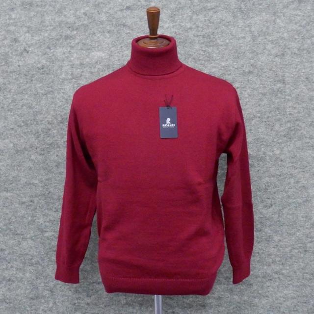 ニットセーター[ROLLEI]　日本製　ワイン/無地　10G タートルネック　ウール100％　ROL77018-3
