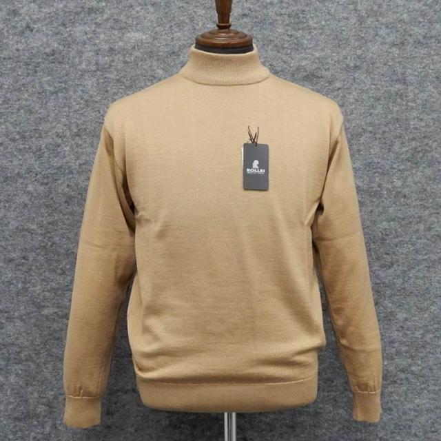 ニットセーター[ROLLEI]　日本製　ベージュ/無地　ハイネック　ウール100％　ウォッシャブル　ROL77019-2