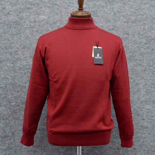 ニットセーター[ROLLEI]　日本製　ワイン/無地　ハイネック　ウール100％　ウォッシャブル　ROL77019-3